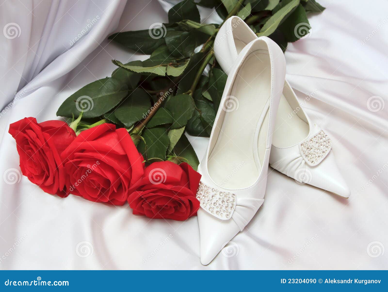Elegant Wedding Shoes with Red Roses Stock Photo - Image of fashion ...