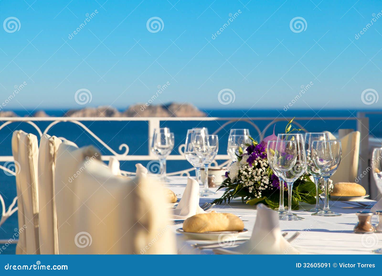Elegant Wedding Table with Sea Views Stock Image - Image of banquet ...