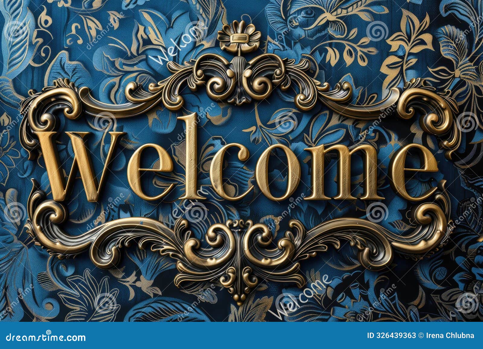 Elegant Welcome Sign with Baroque Patterns and Frame Stock Illustration ...