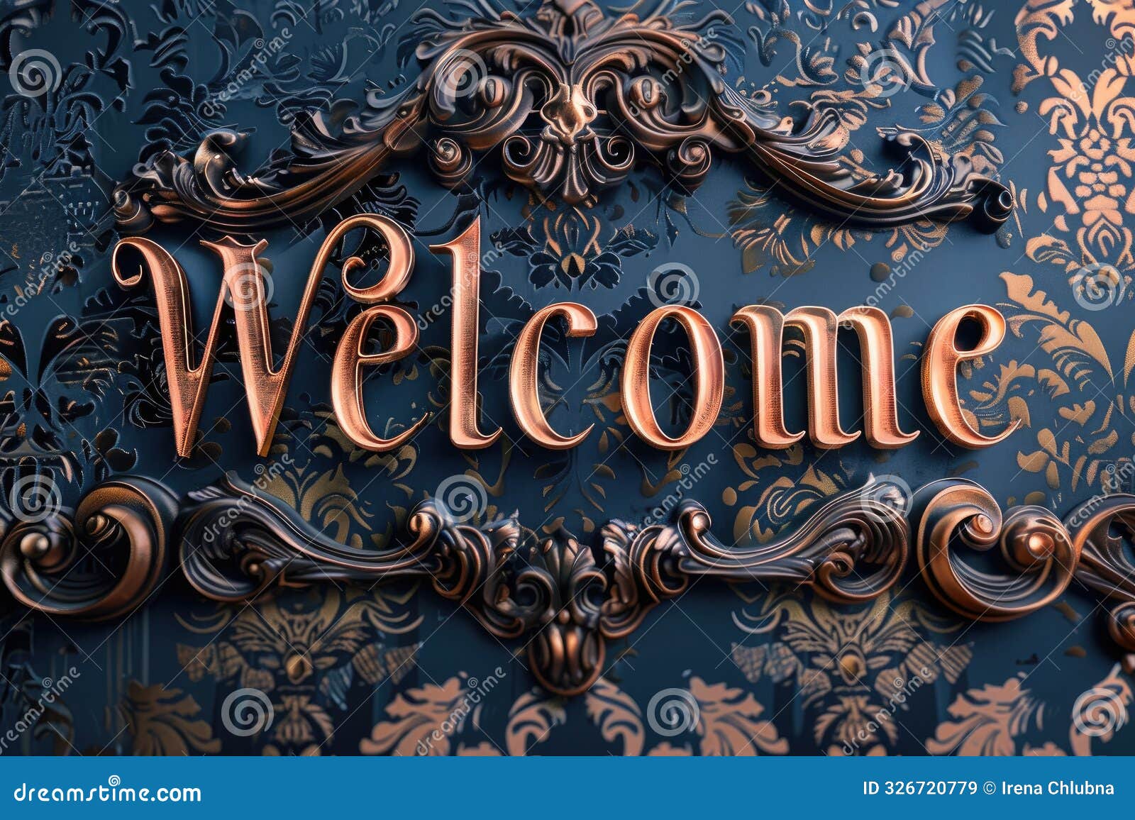 Elegant Welcome Sign with Baroque Patterns and Frame Stock Illustration ...