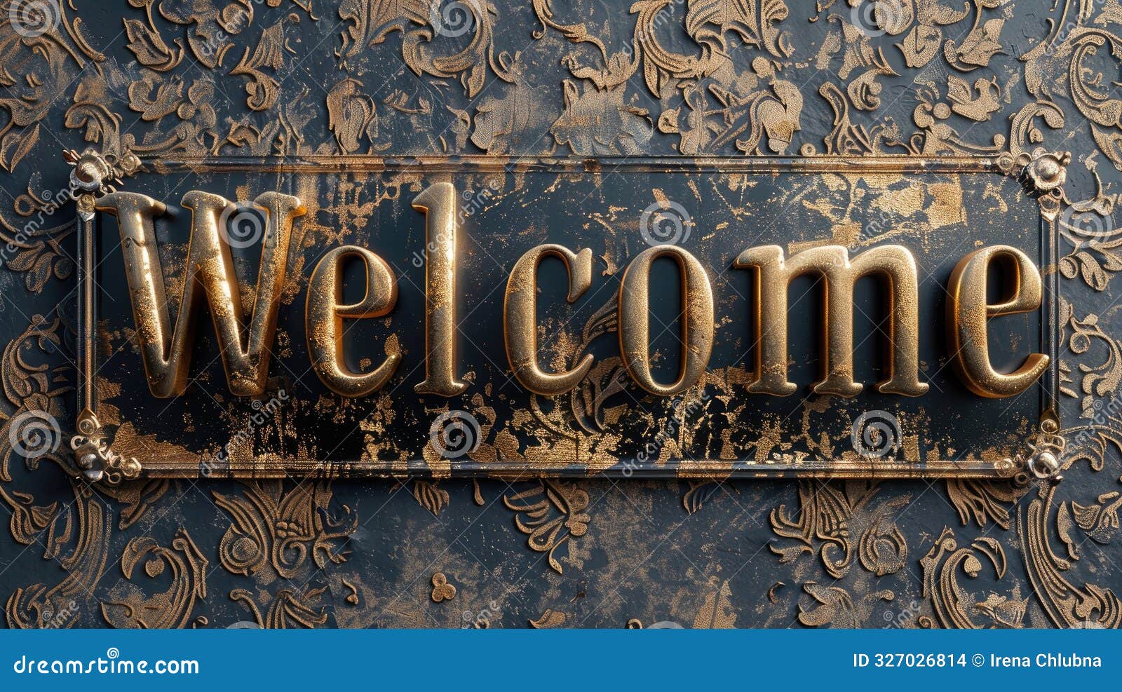 Elegant Welcome Sign with Baroque Patterns and Frame Stock Illustration ...