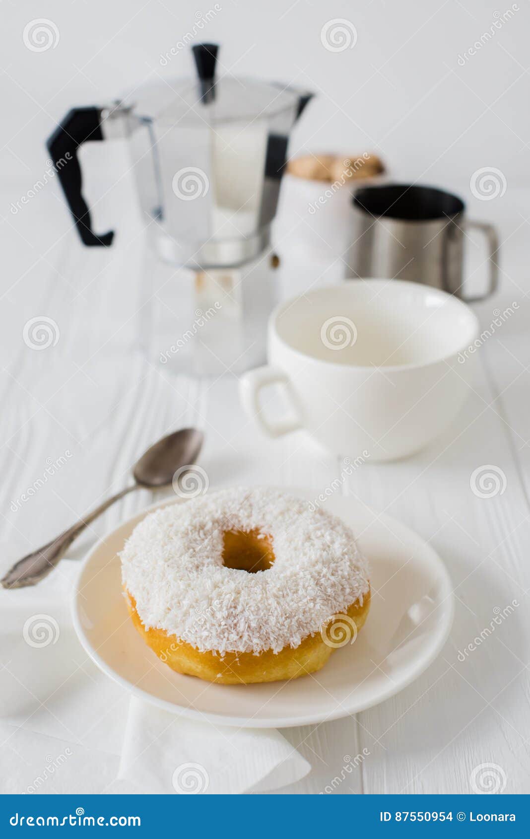 Elegant White Breakfast Table Setting Stock Photo - Image of dessert ...