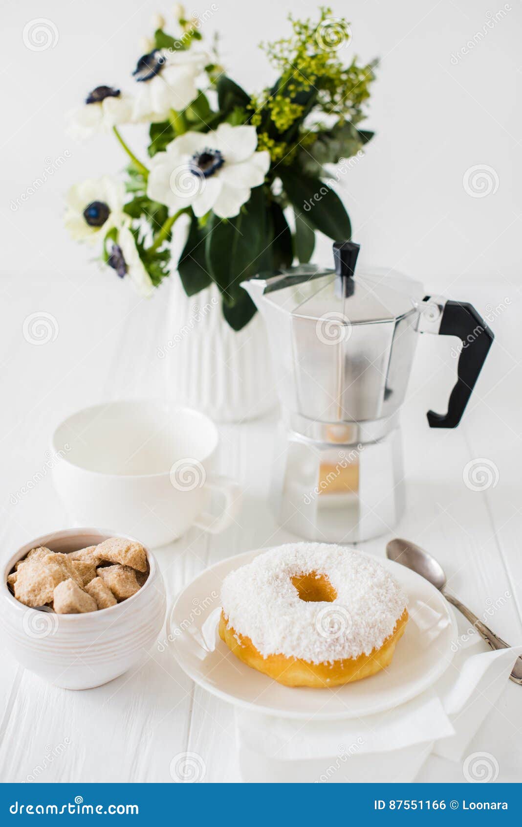 Elegant White Breakfast Table Setting Stock Photo - Image of daylight ...