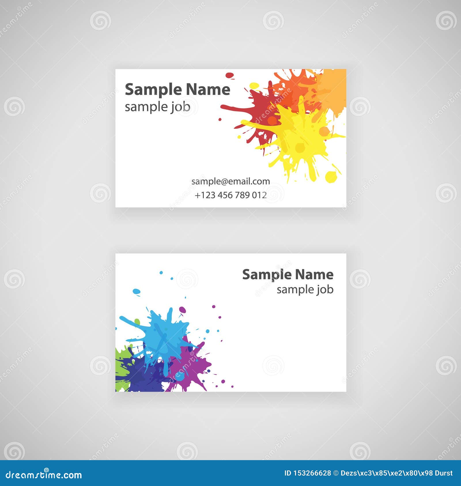 Elegant White Business Card Design with Colorful Paint Splash Pattern ...