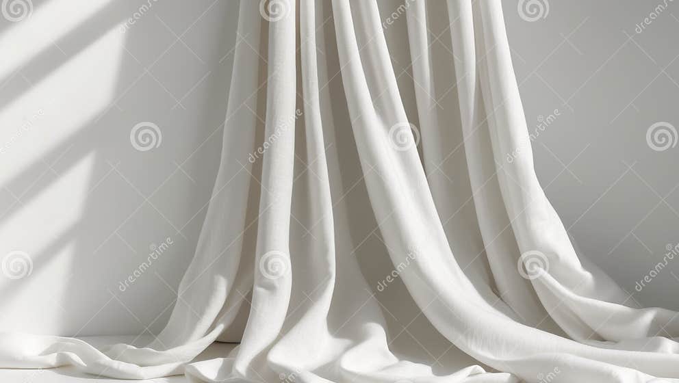 Elegant White Draped Fabric Overlapping with Soft Texture and Shadows ...