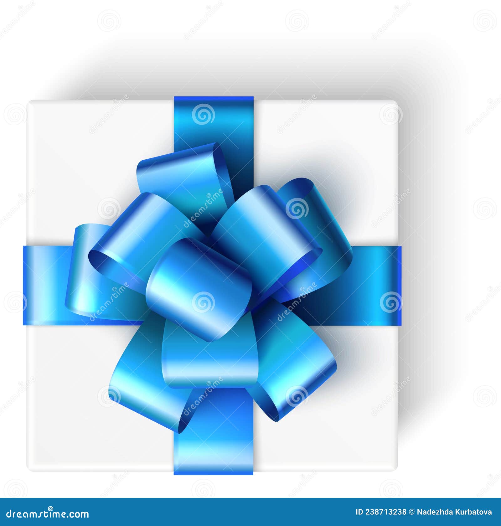 Elegant White Gift Box with Blue Ribbon. Top View Stock Vector ...