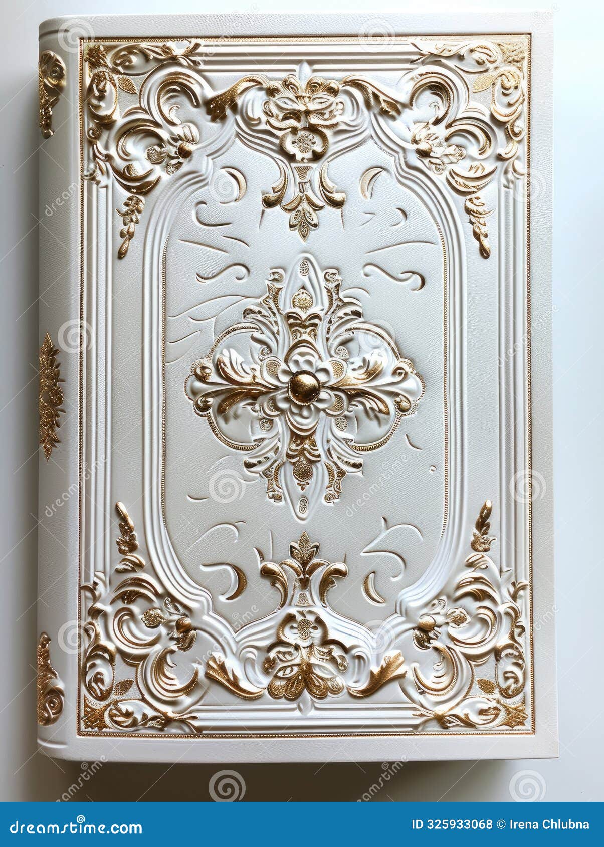 Elegant White and Gold Embossed Decorative Leather Book Stock ...