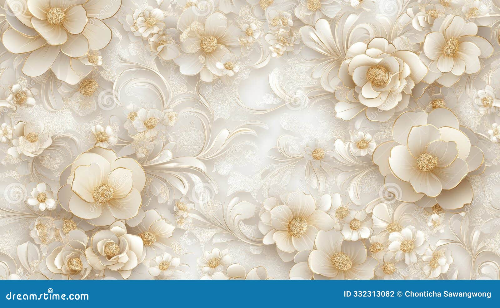 Elegant White and Gold Floral Pattern with 3D Effect. Perfect for ...
