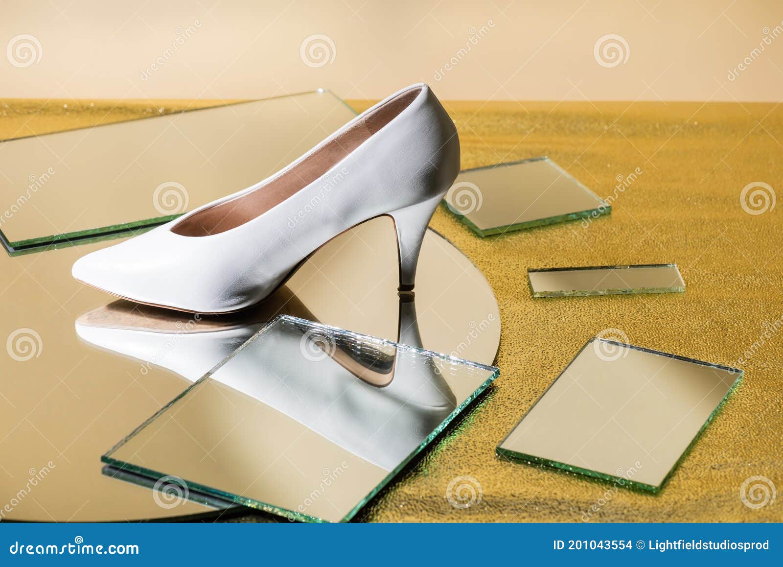 Elegant White Heeled Shoe on Mirror Stock Photo - Image of heel, mirror ...