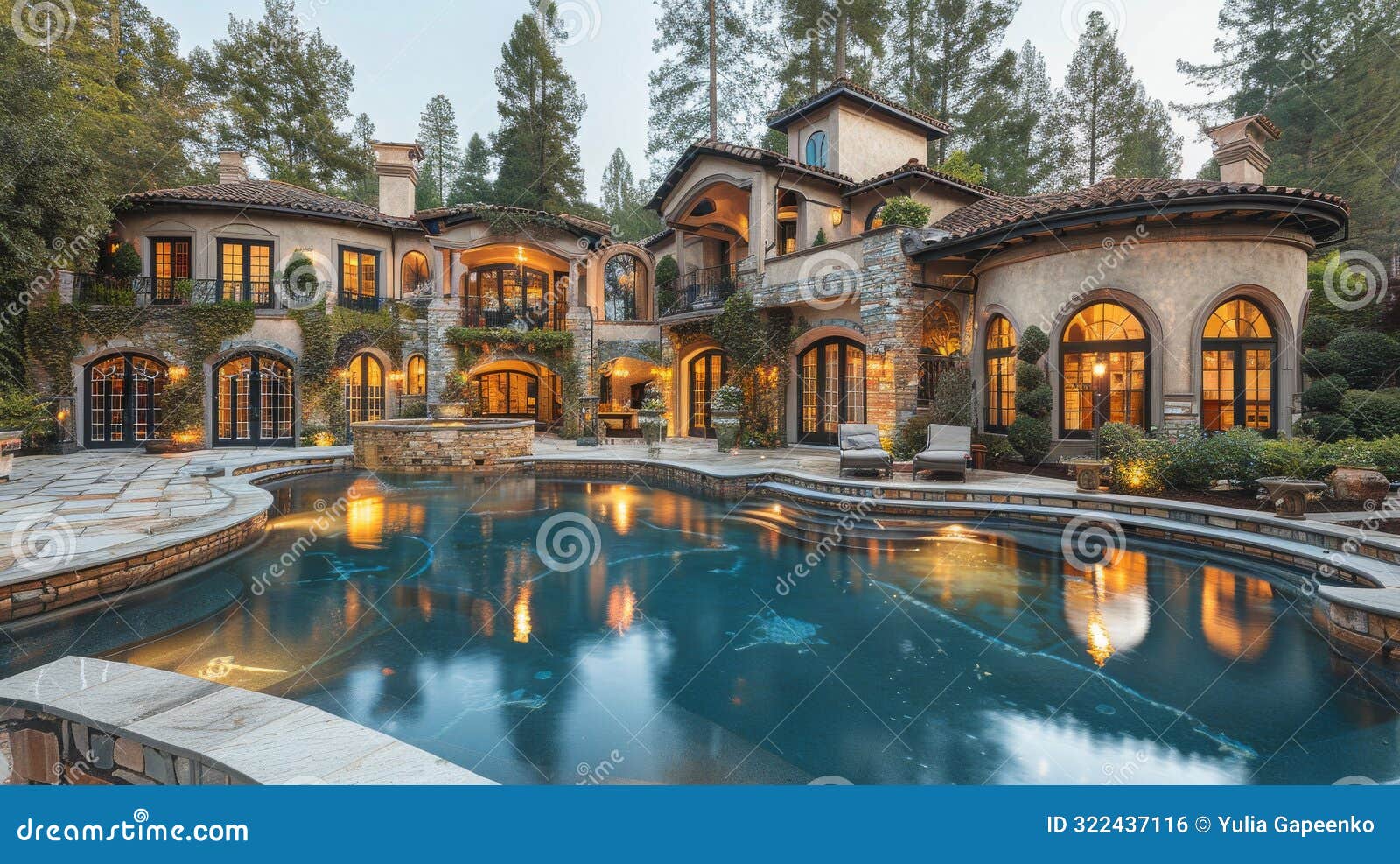 Elegant White House with Front Pool Stock Photo - Image of large ...