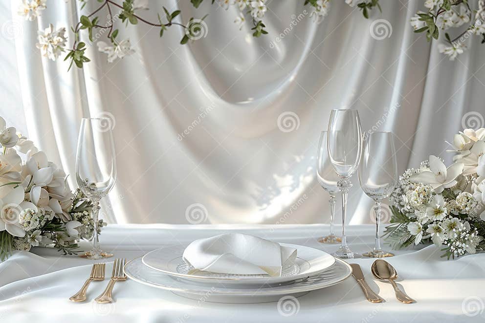 Elegant White Table Setting for Fine Dining Experience Stock Image - Image of elegant, table ...