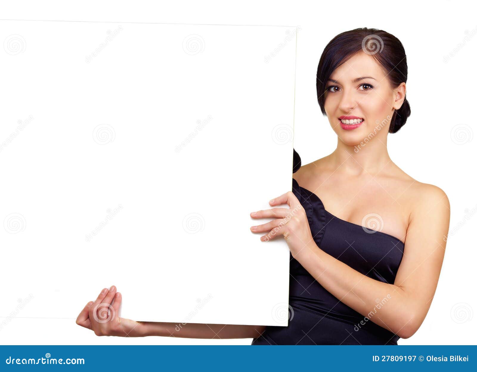 Elegant Woman Holding Board, Isolated Stock Image - Image of fashion ...