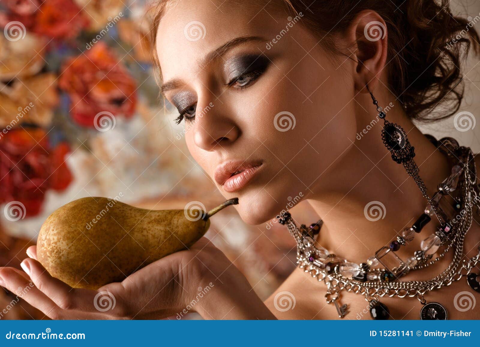 Elegant woman with pear. stock image. Image of elegance - 15281141