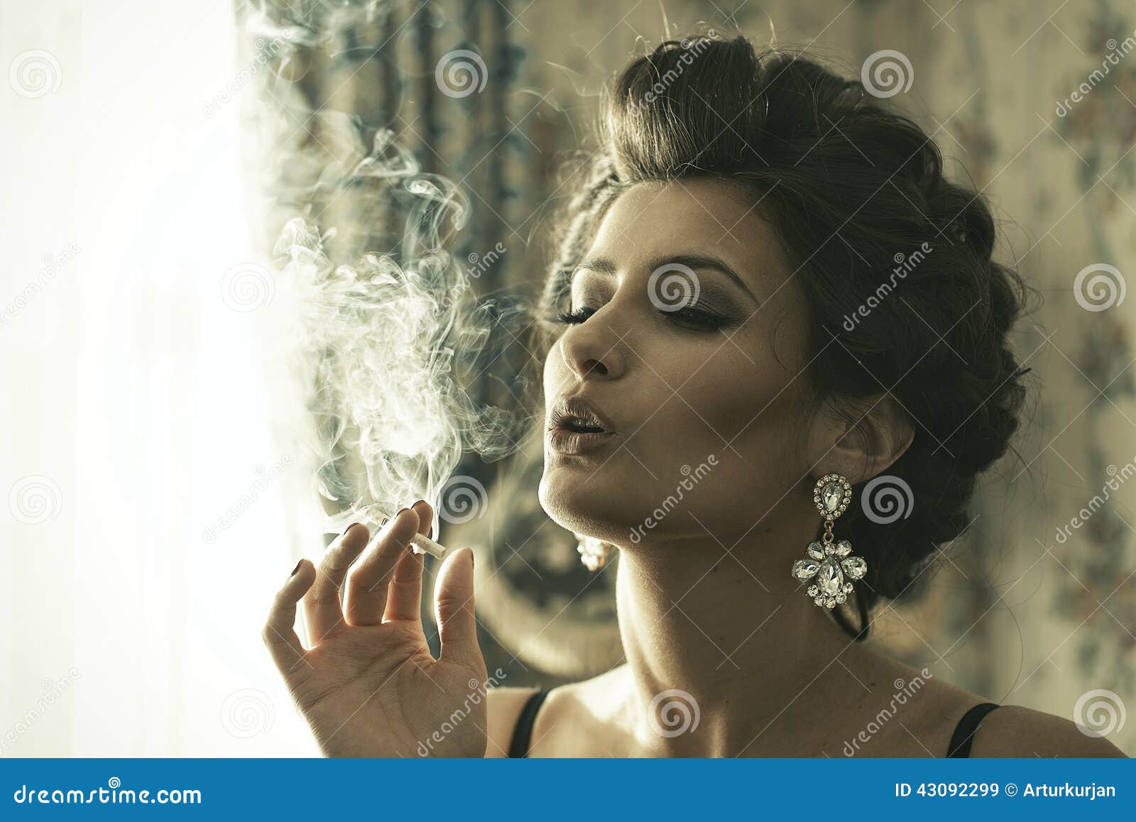Elegant Woman Smoking a Cigarette Stock Image - Image of happy, beauty ...