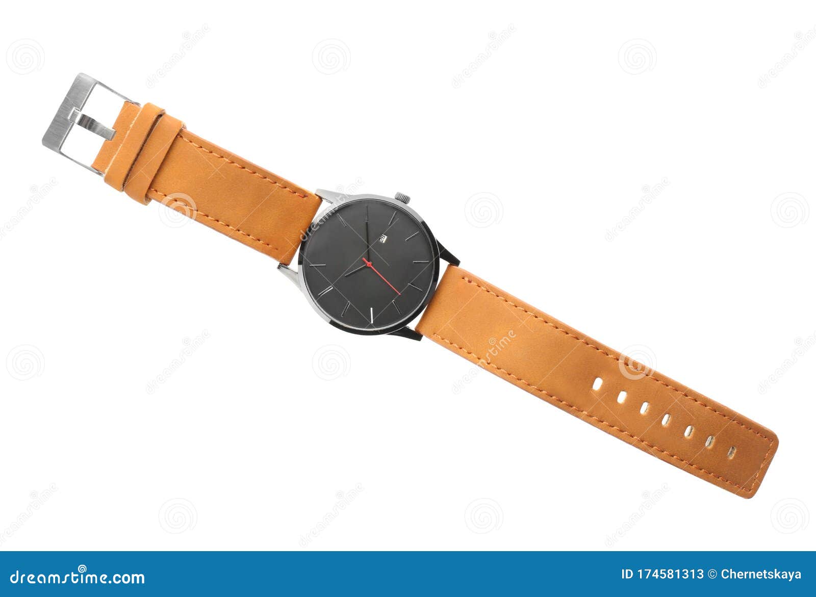 Elegant Wristwatch Isolated on White, Top View Stock Image - Image of ...