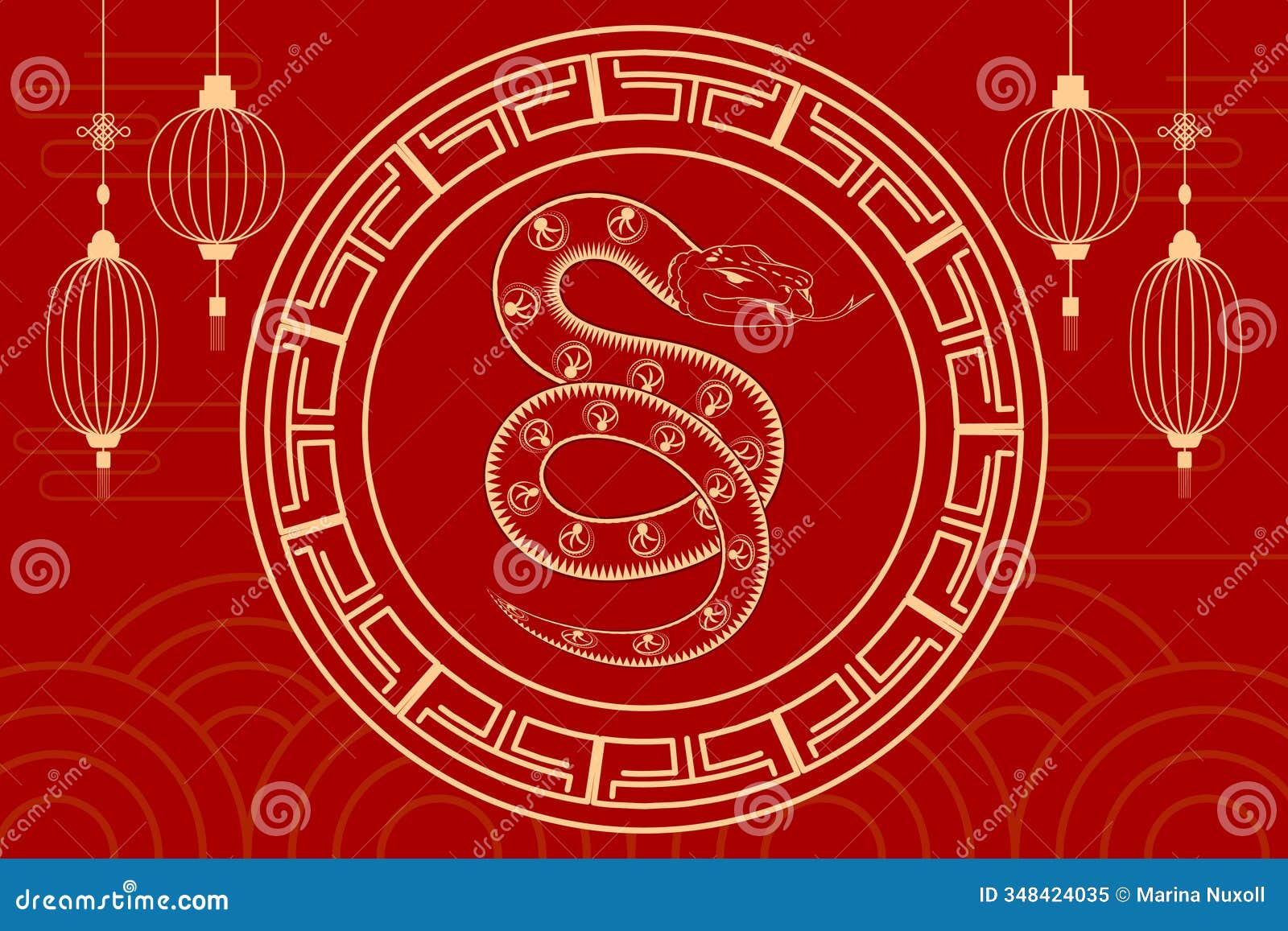 Elegant Year of Snake Banner Featuring a Snake, Lantern, and ...