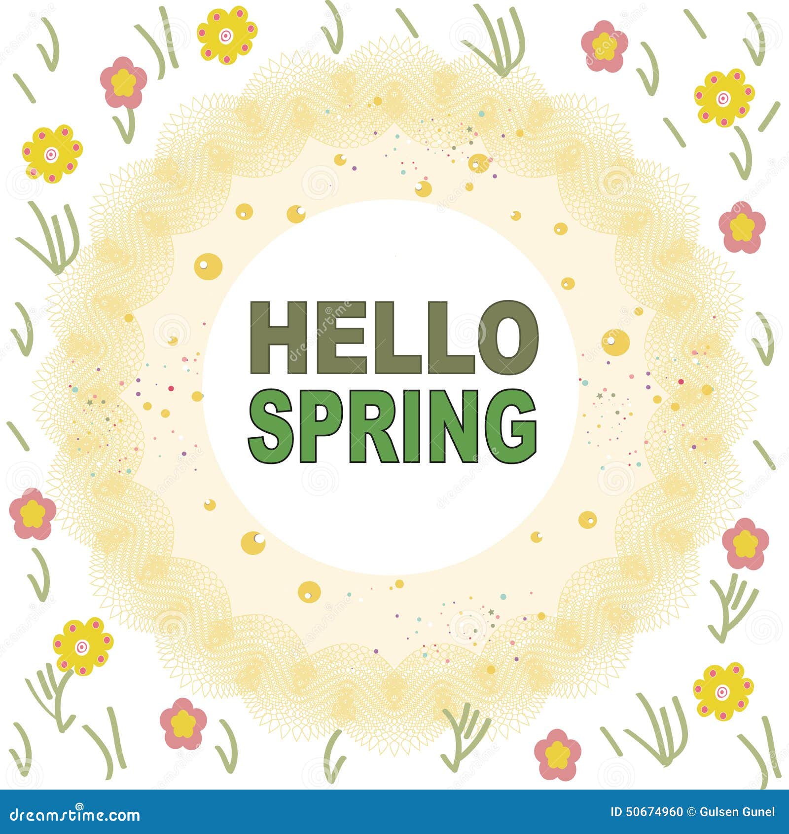 Elegant Yellow Frame with Spring Flowers Welcome Spring Card Stock ...