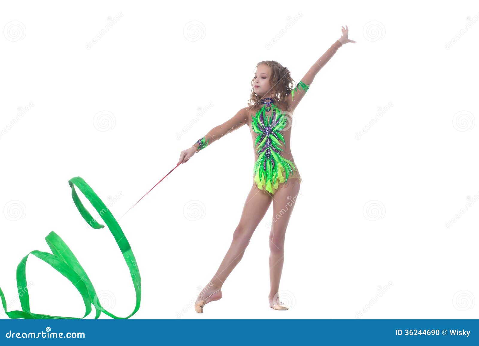 Elegant Young Gymnast Dancing with Ribbon Stock Photo - Image of action ...