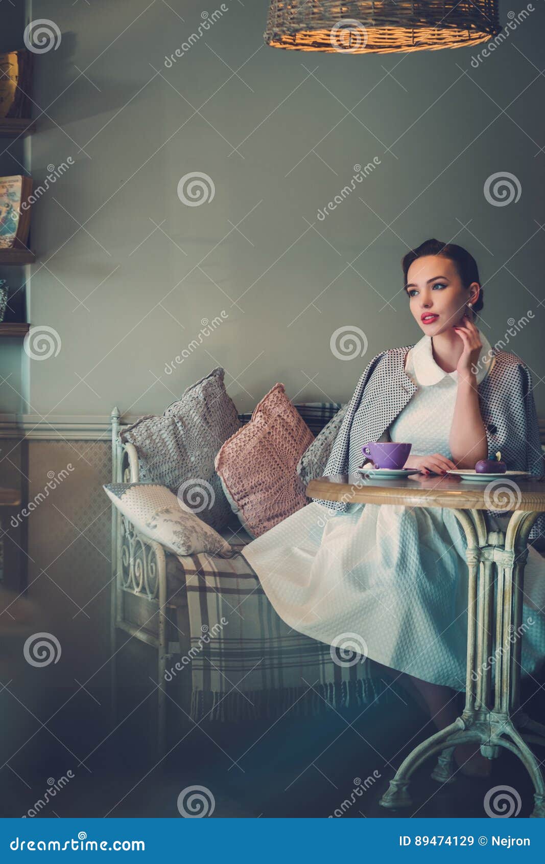 Elegant Young Lady Alone in a Cafe Stock Image - Image of cocktail ...