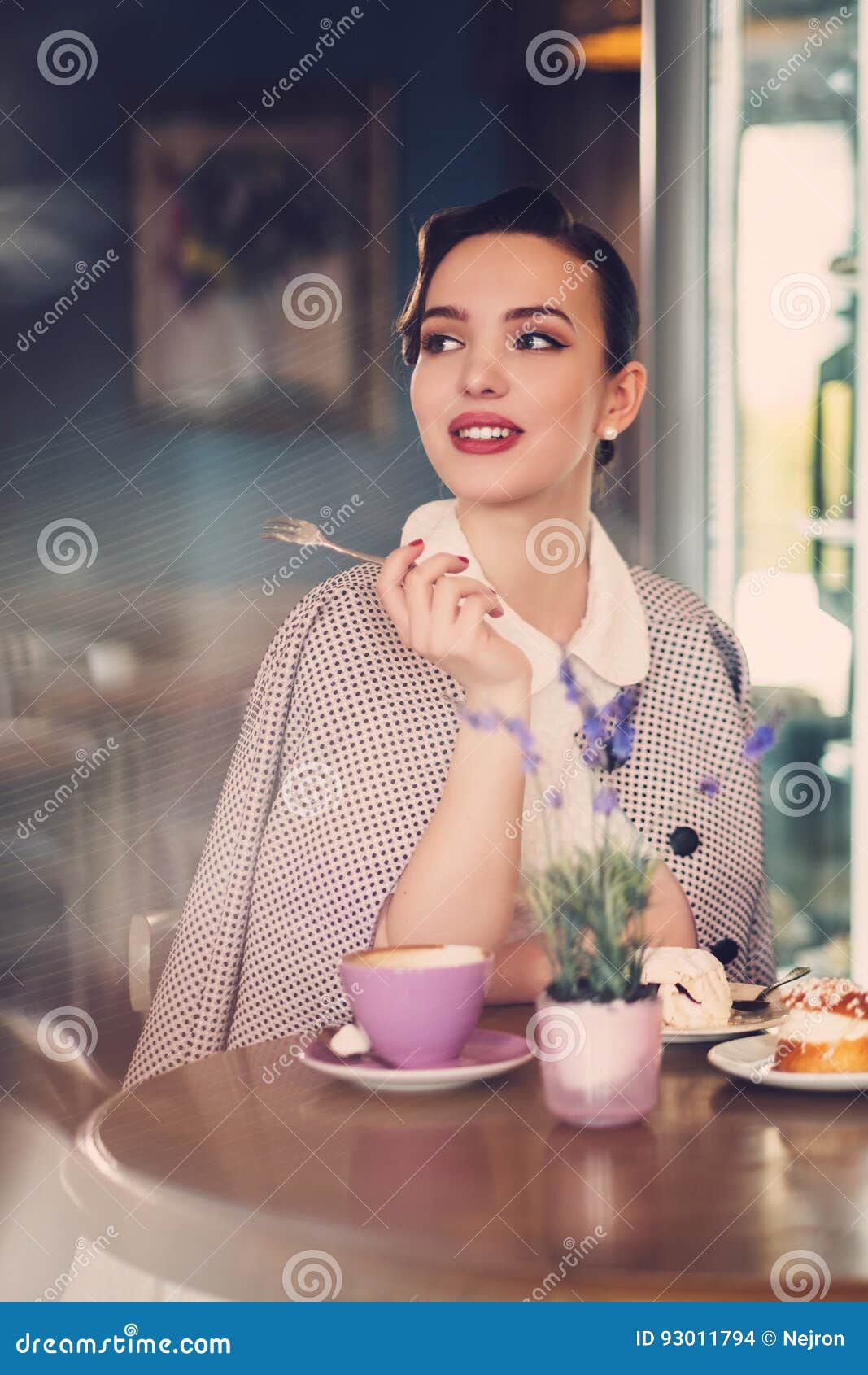 Elegant Young Lady Alone in a Cafe Stock Photo - Image of coffee, adult ...