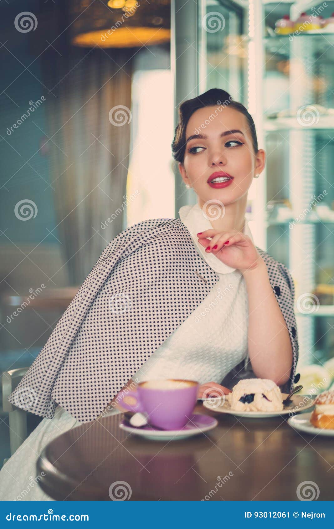 Elegant Young Lady Alone in a Cafe Stock Image - Image of date, coffee ...