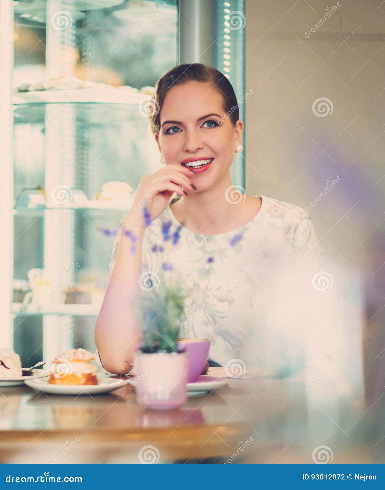 Elegant Young Lady Alone in a Cafe Stock Photo - Image of coffee ...