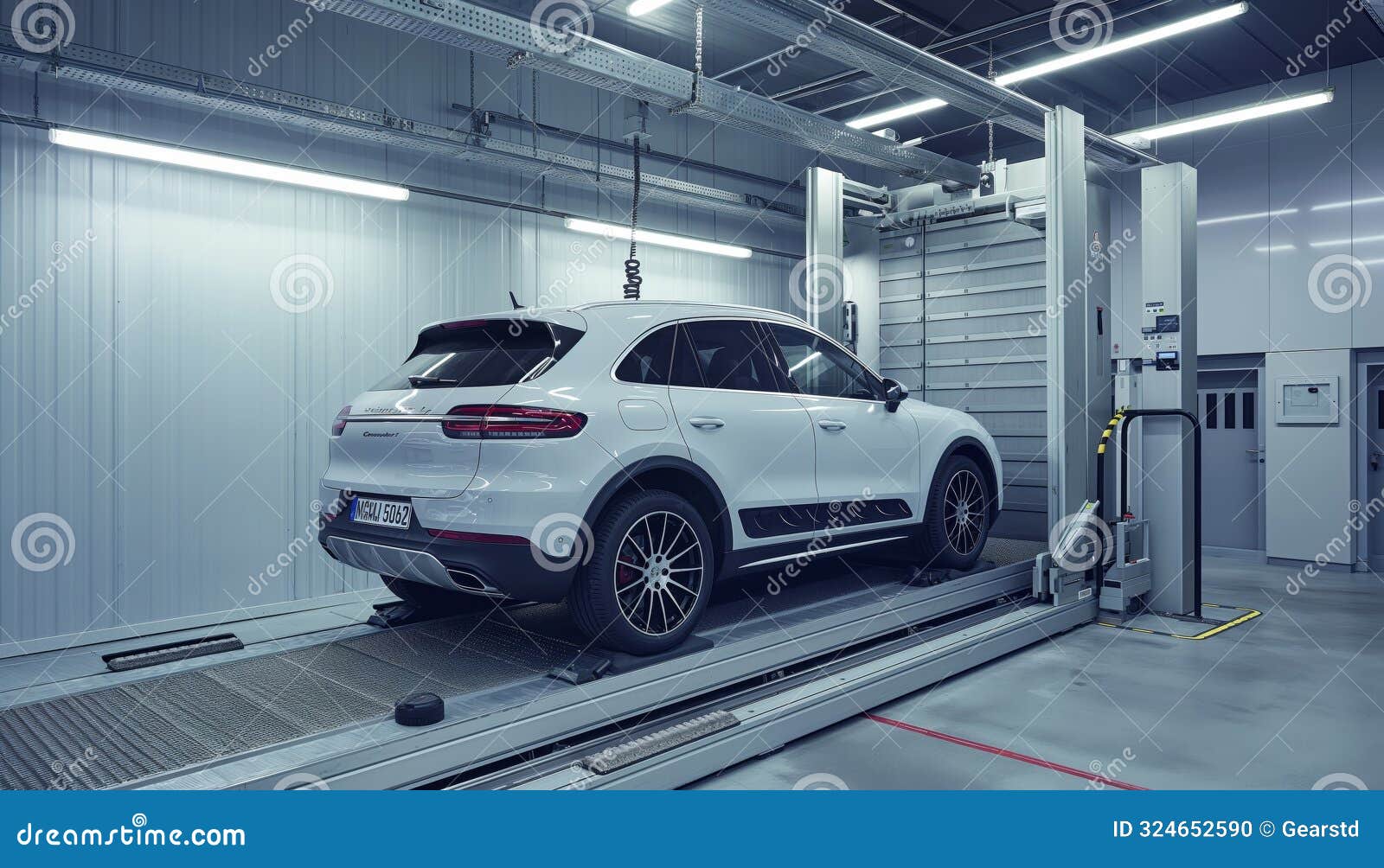 White SUV on a Vehicle Lifting Platform Stock Photo - Image of ...
