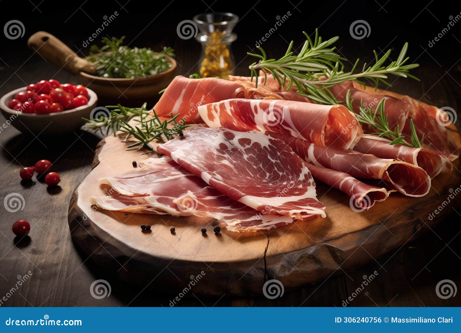 Elegantly Presented, Thinly Sliced Jamon on a Rustic Board, Showcasing ...