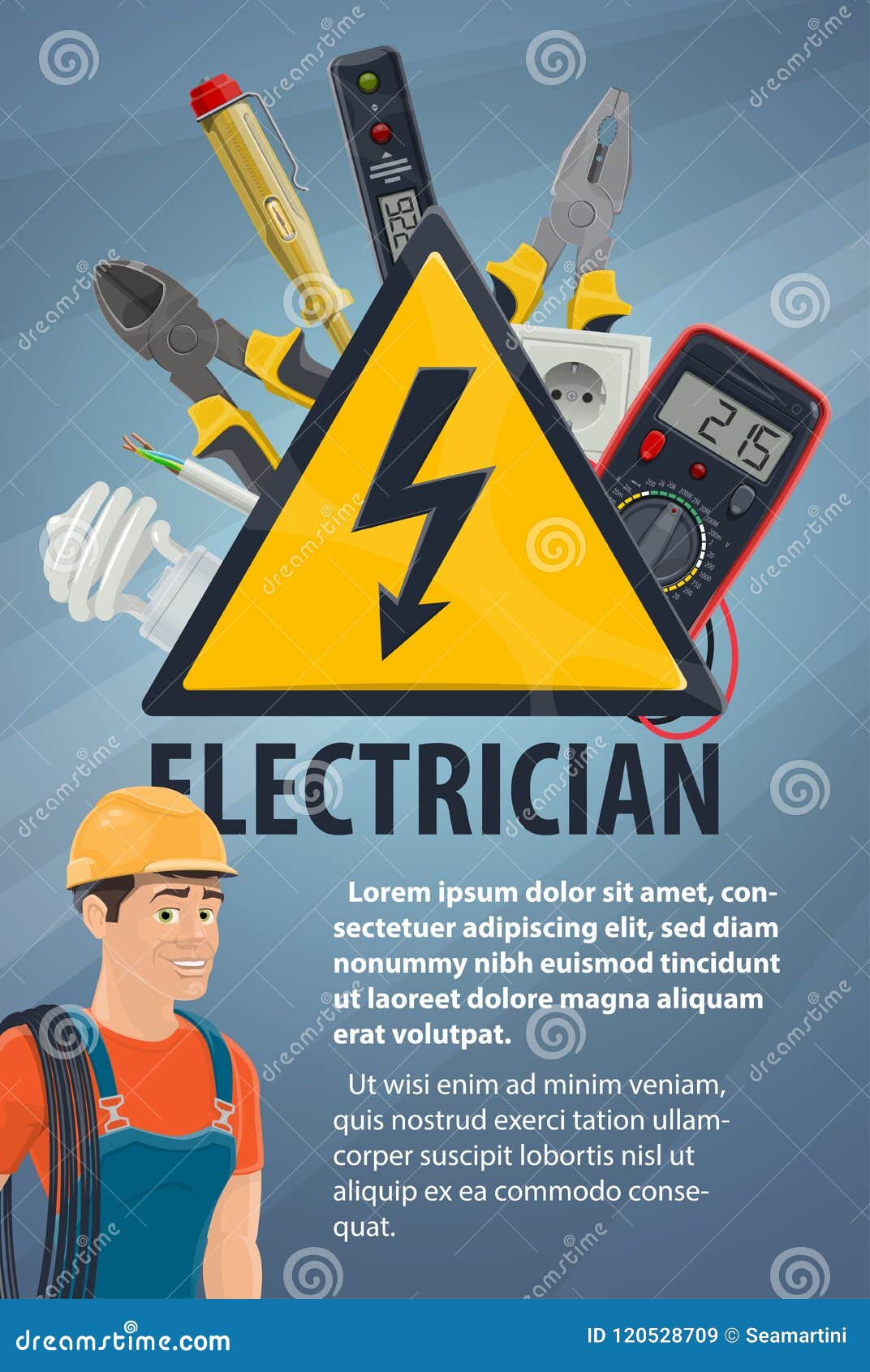 Elektricien Met Elektromateriaal, Hulpmiddelbanner Vector Illustratie ...