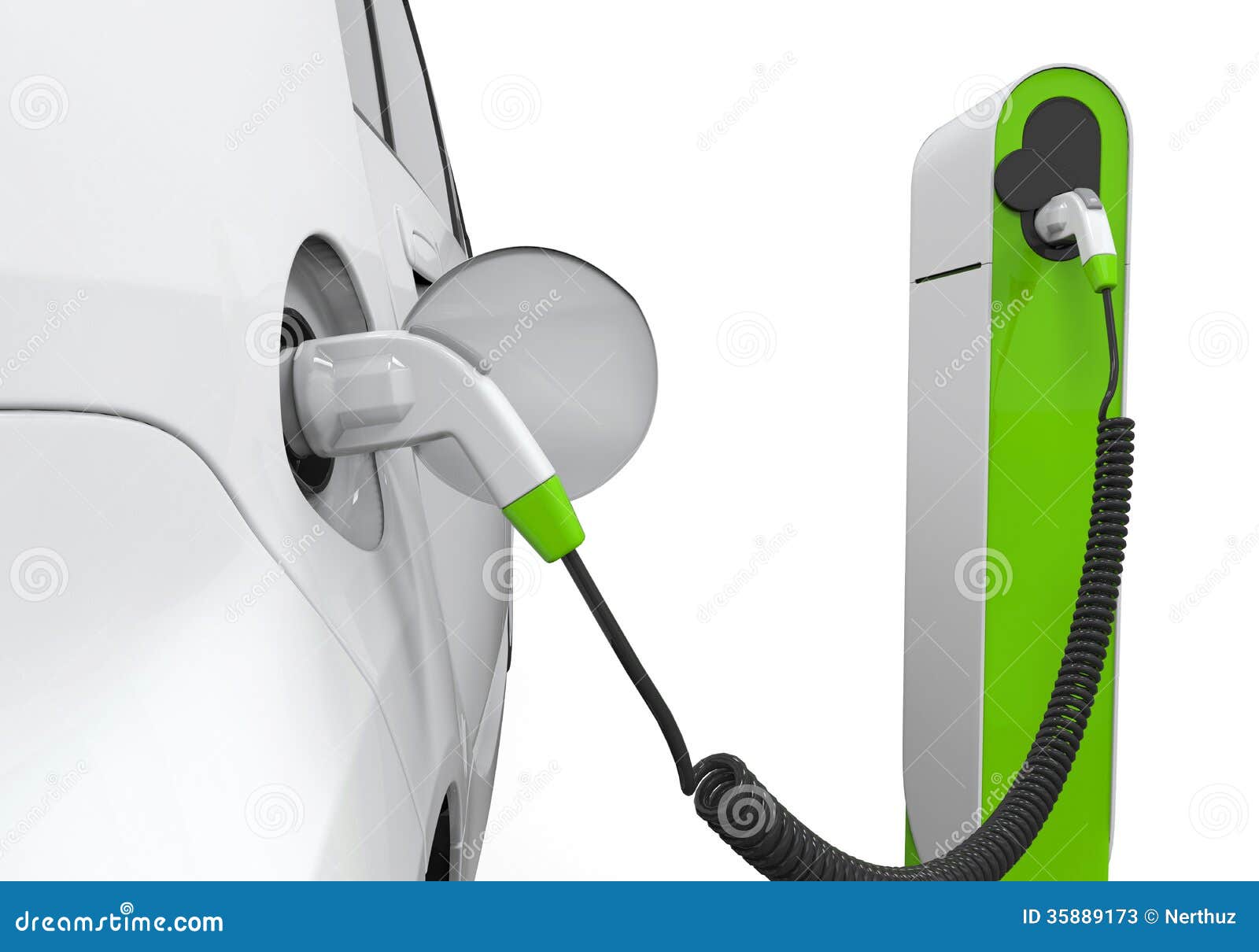 Elektrische Auto in Het Laden Post Stock Illustratie - Illustration of ...