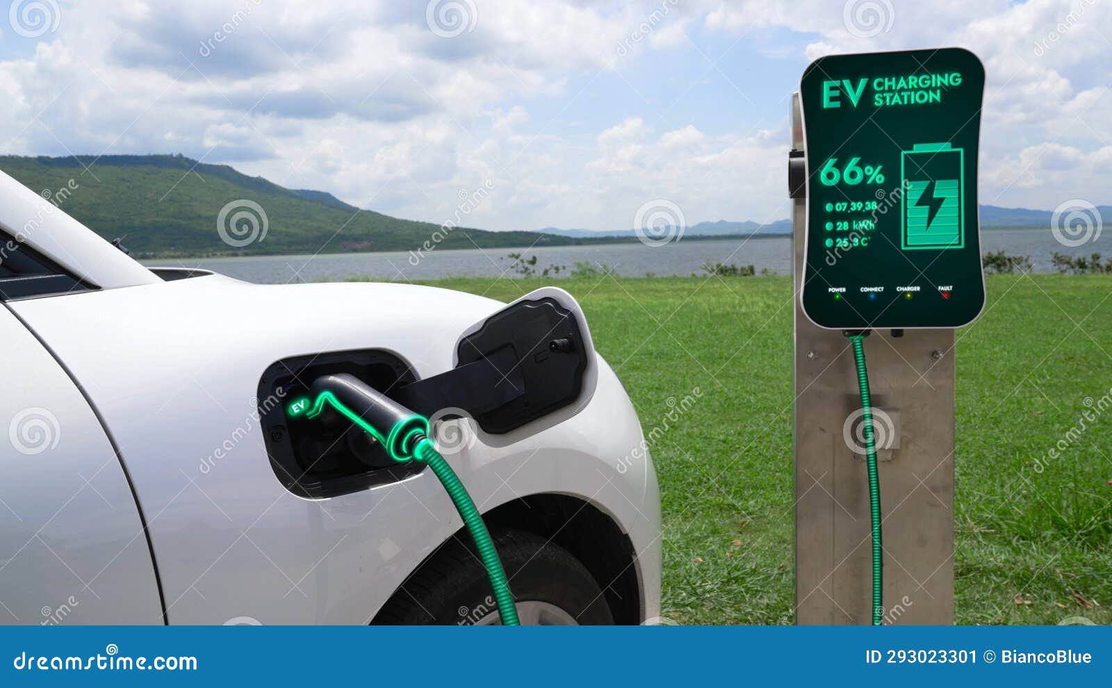 Elektrische Auto Voorzien Van Een Laadstation Met