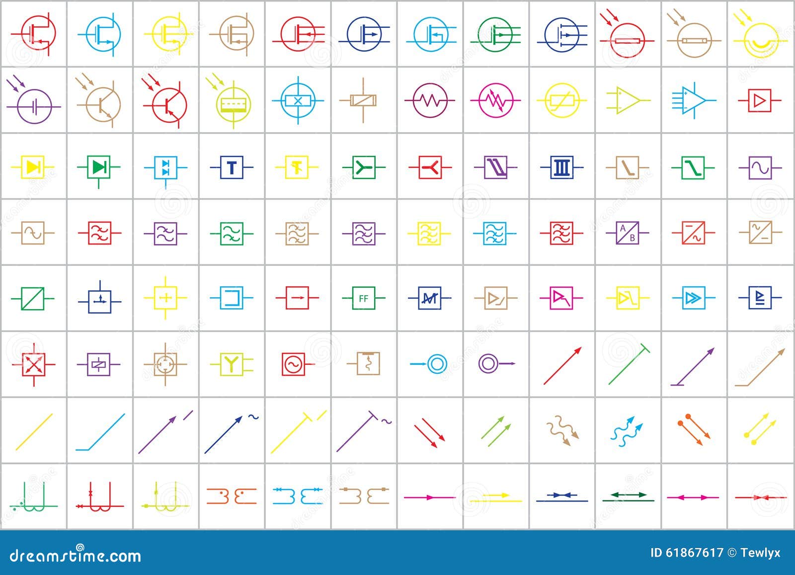 96 Elektroniska Och Elektriska Symboler V 3 Vektor Illustrationer ...