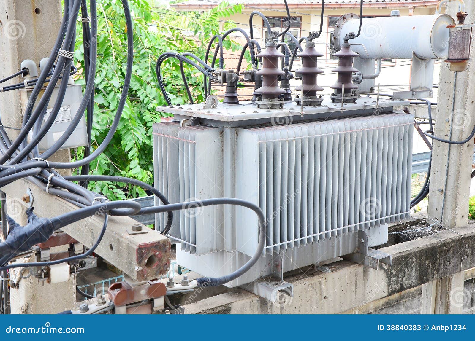 Elelectricity Distribution Transformer. Stock Image - Image of cables ...