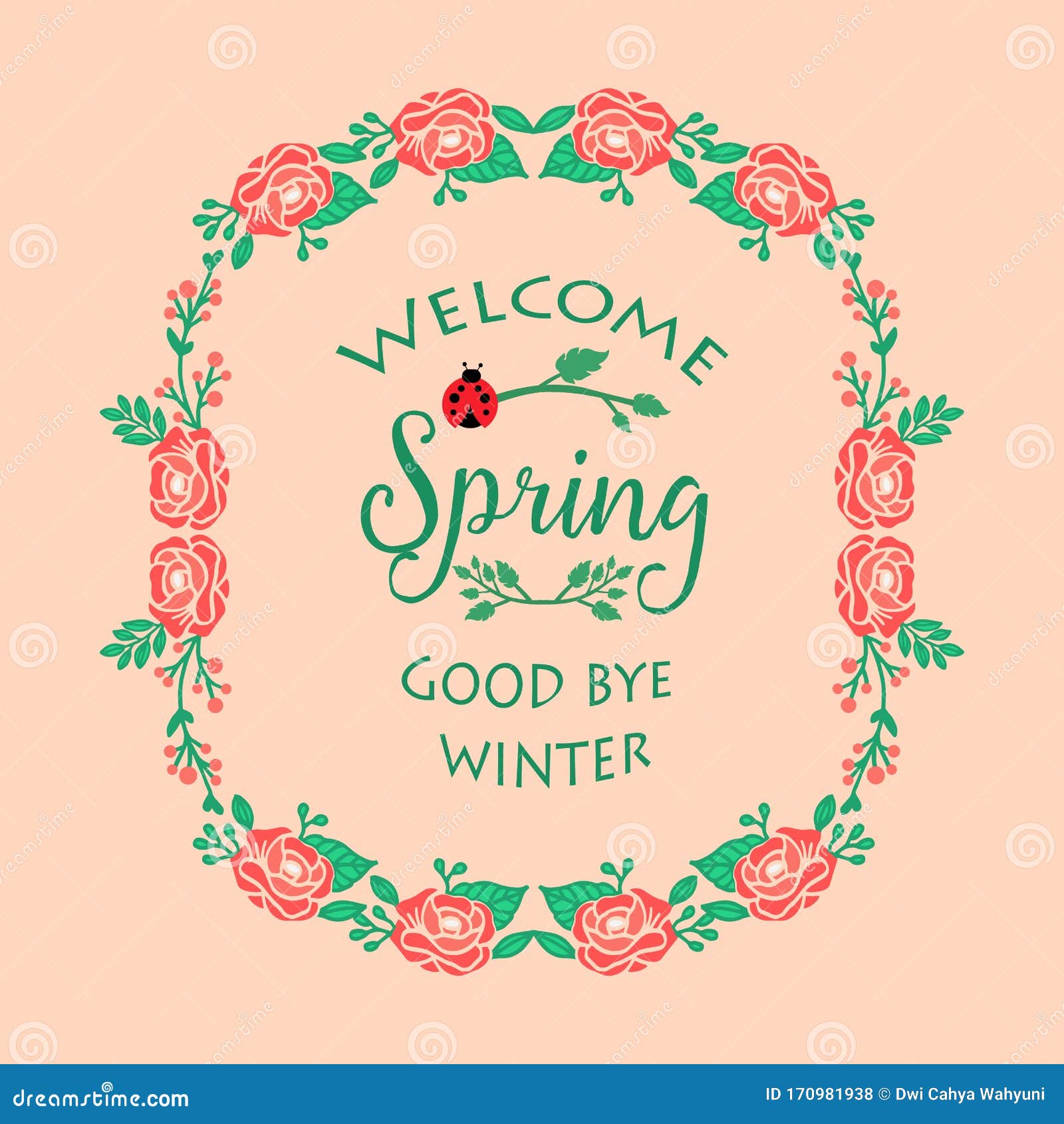 Element Design of Leaves and Rose Wreath Frame, for Welcome Spring ...