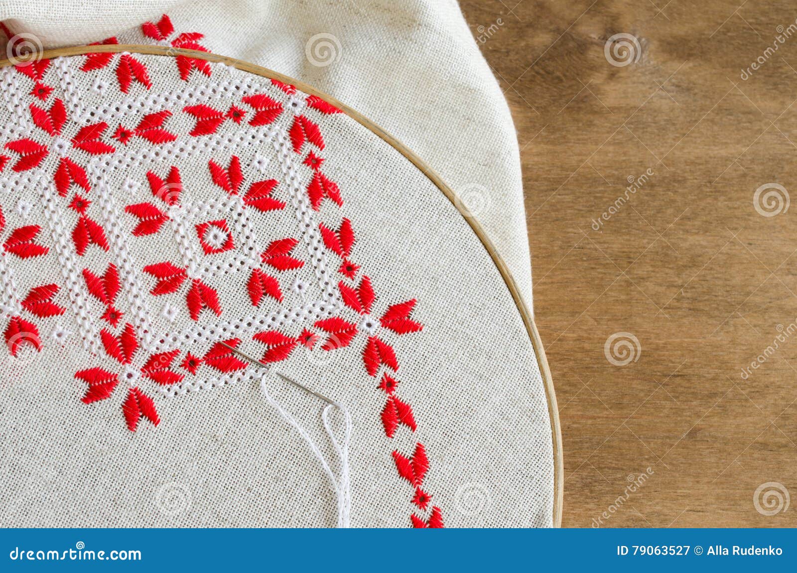 Element Handmade Embroidery by Red and White Cotton Threads. Craft ...
