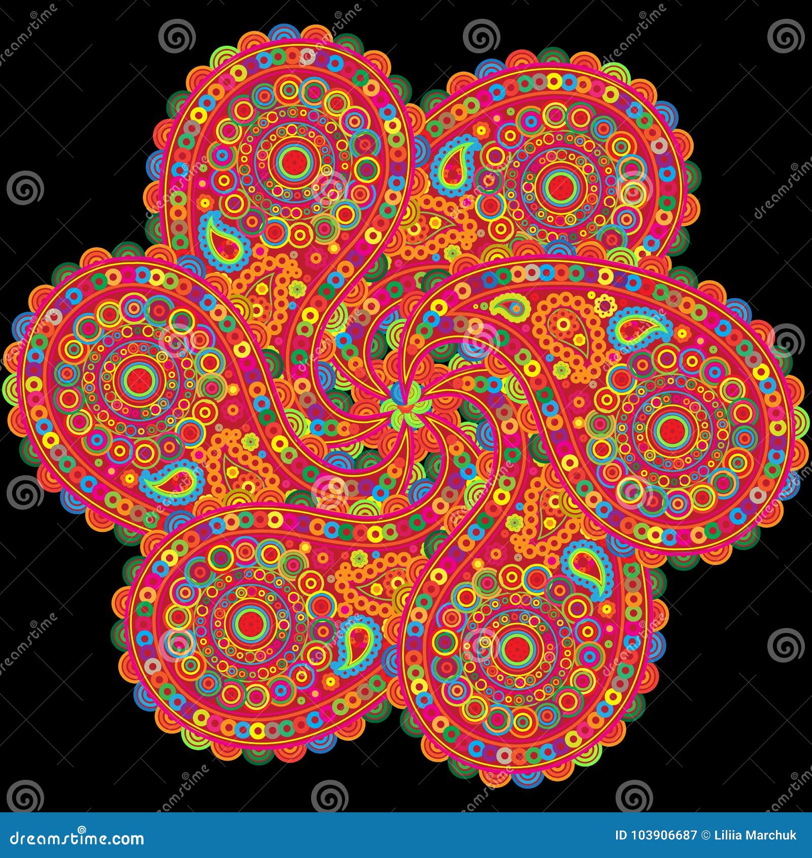 Colorful Indie Design Elements in the Form of a Flower on a Black ...