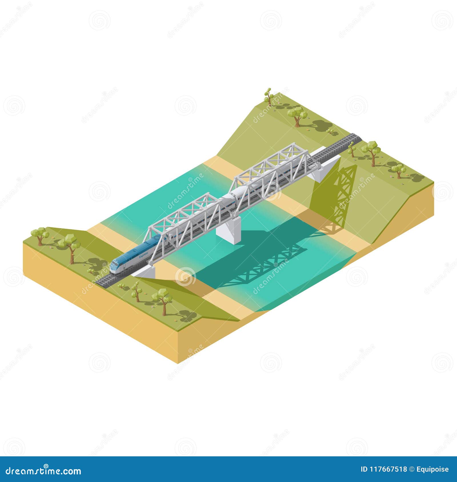 Element Infographic Passenger Train Traveling Over a Bridge Across the ...
