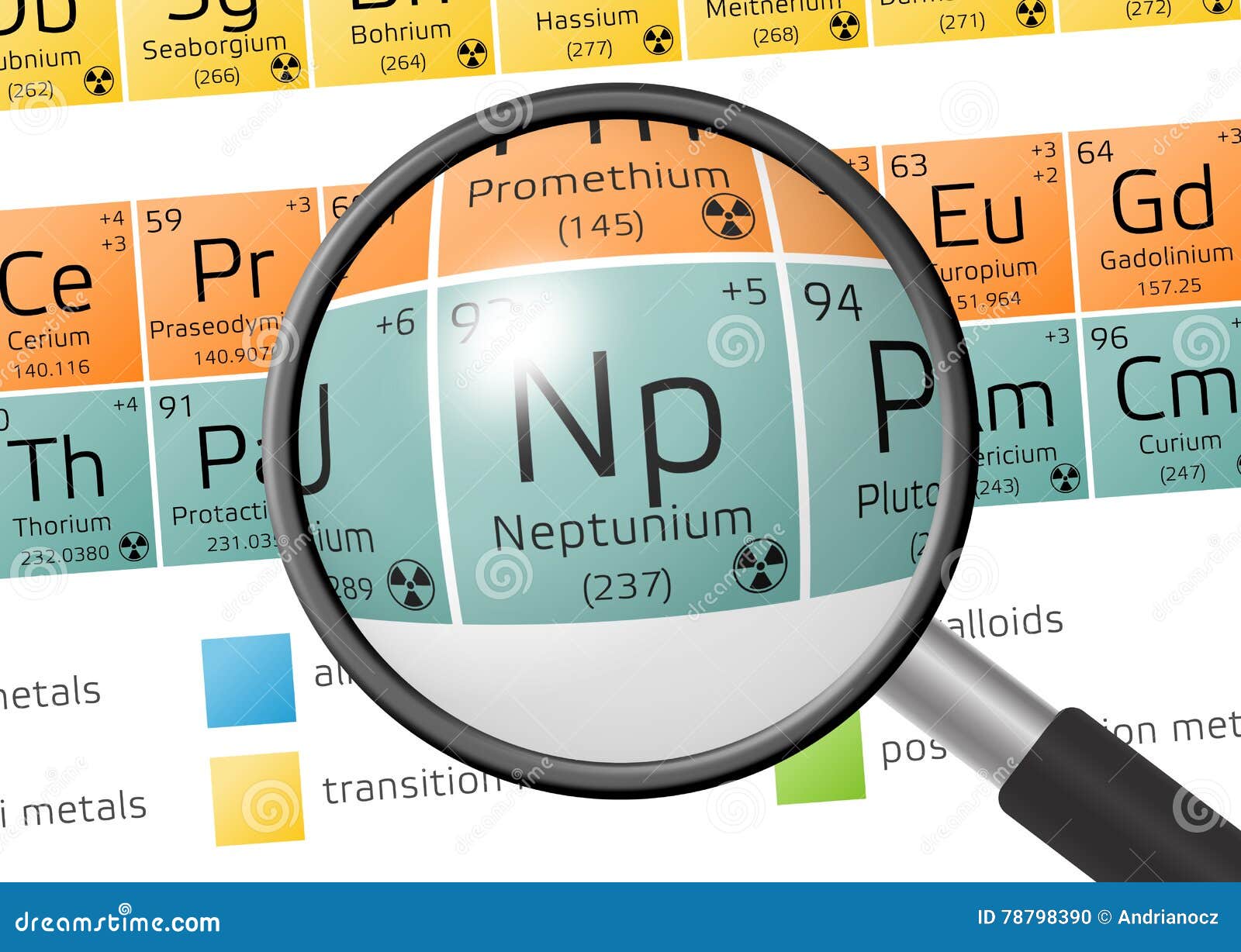 Element of Neptunium with Magnifying Glass Stock Illustration ...