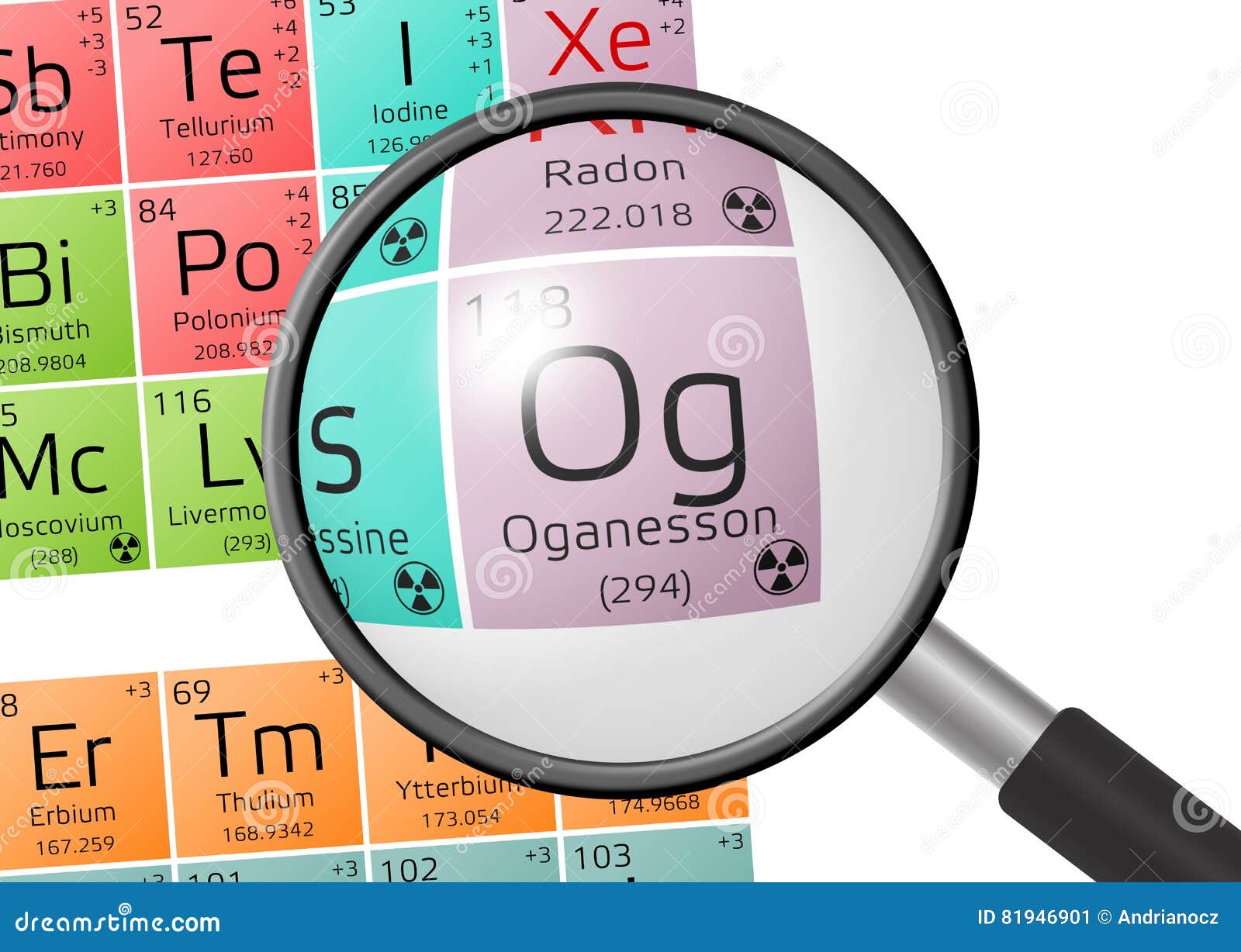 Element of Oganesson with Magnifying Glass Stock Illustration ...