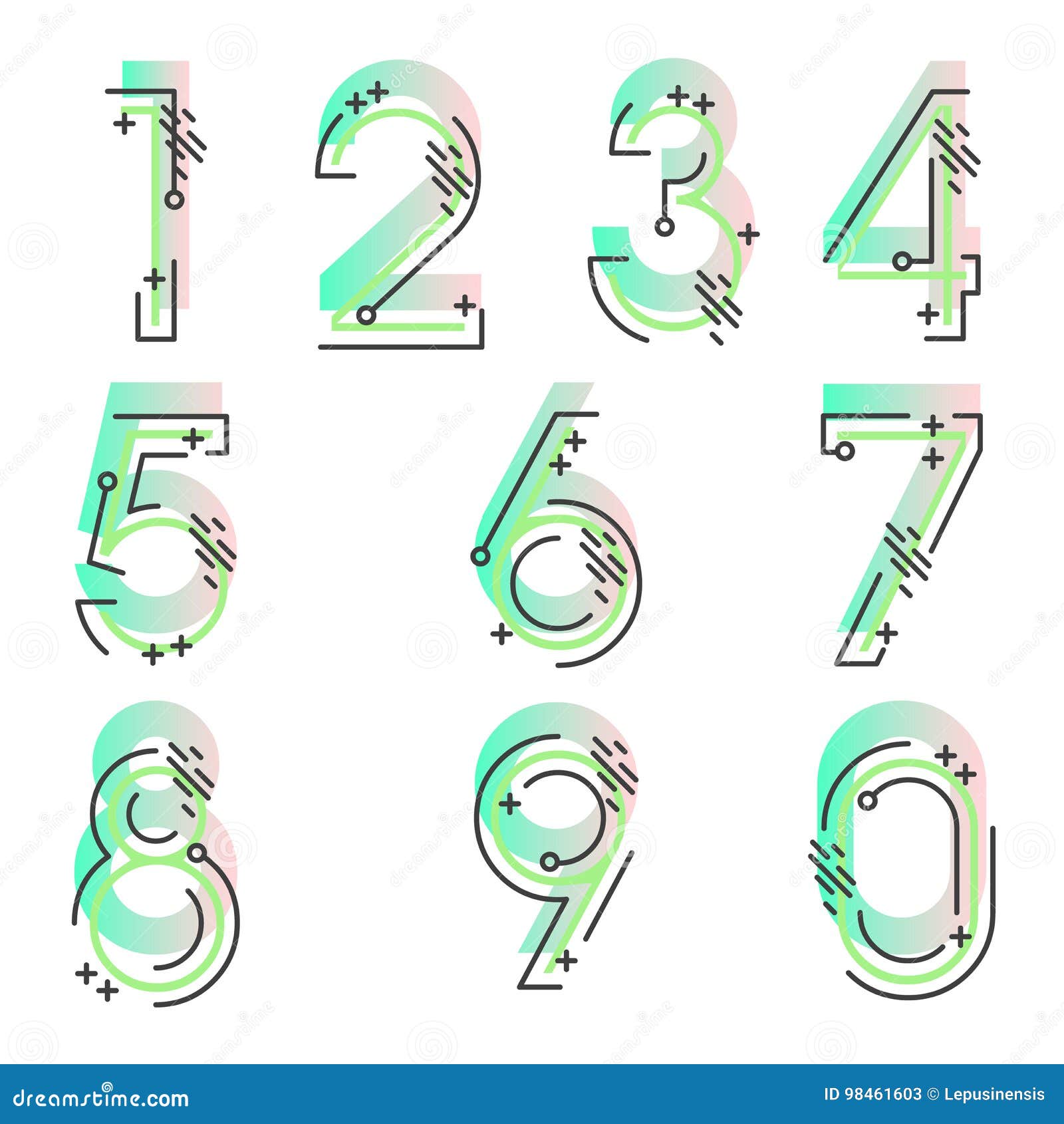 Element Set of Ten Numbers Form Zero To Nine, Number Flat Design Stock ...