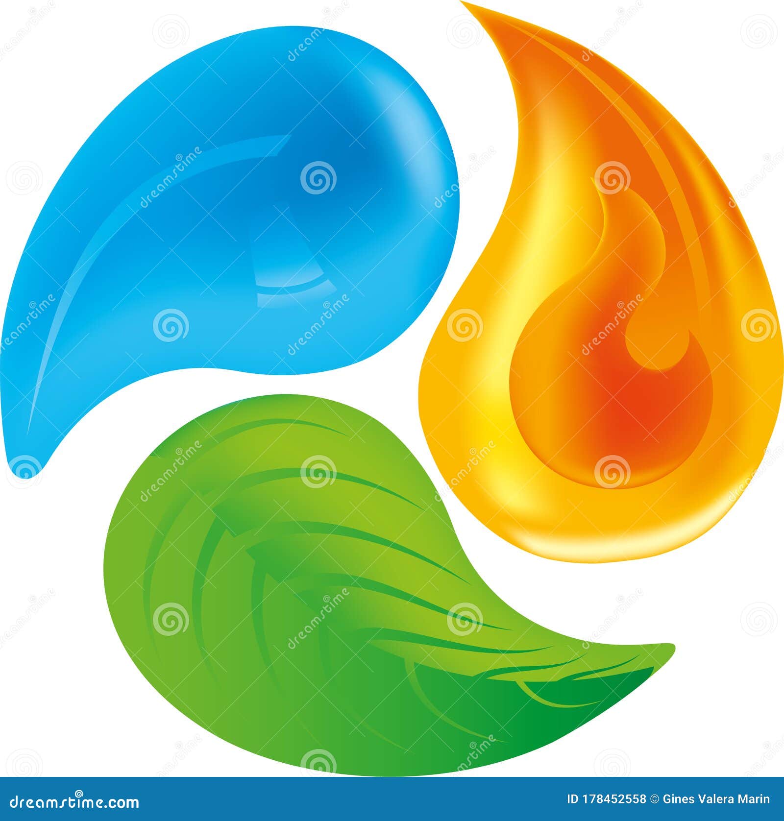 Element Symbols. Fire Flame, Leaf and Water Stock Illustration ...