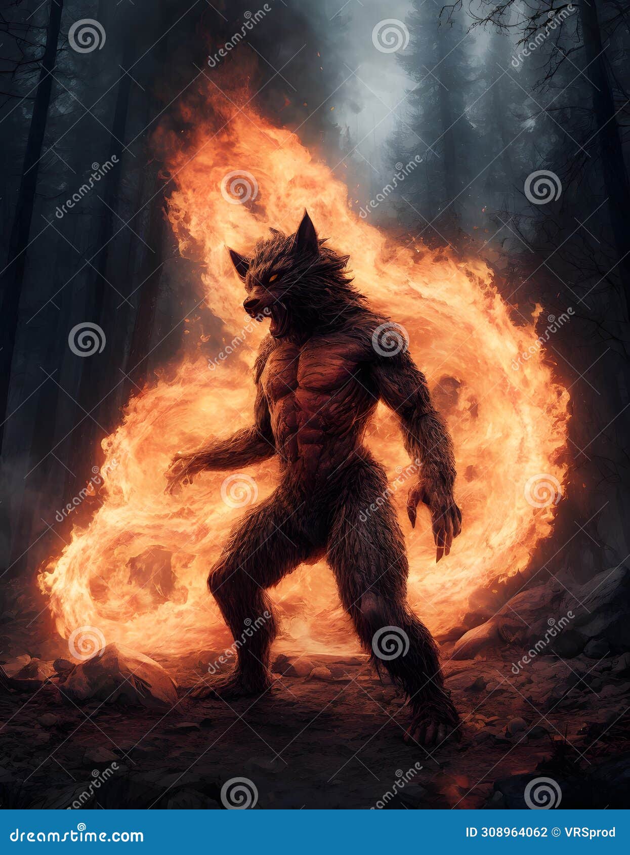 Elemental Dance of the Flame Wolf AI Generative Stock Photo - Image of ...