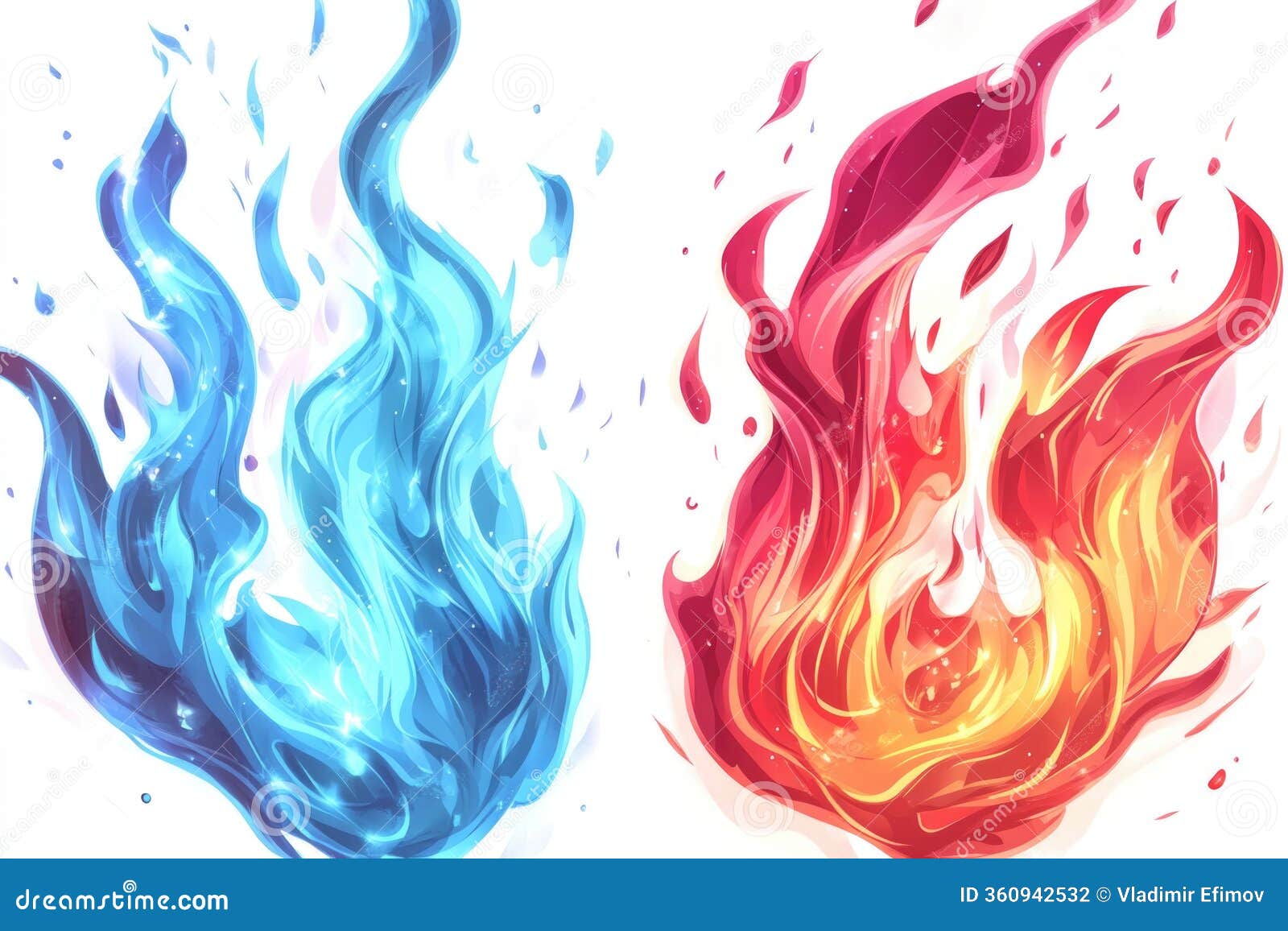 Elemental Fire - Blue and Red Flames Intertwined Stock Illustration ...
