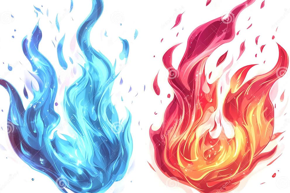 Elemental Fire - Blue and Red Flames Intertwined Stock Illustration ...