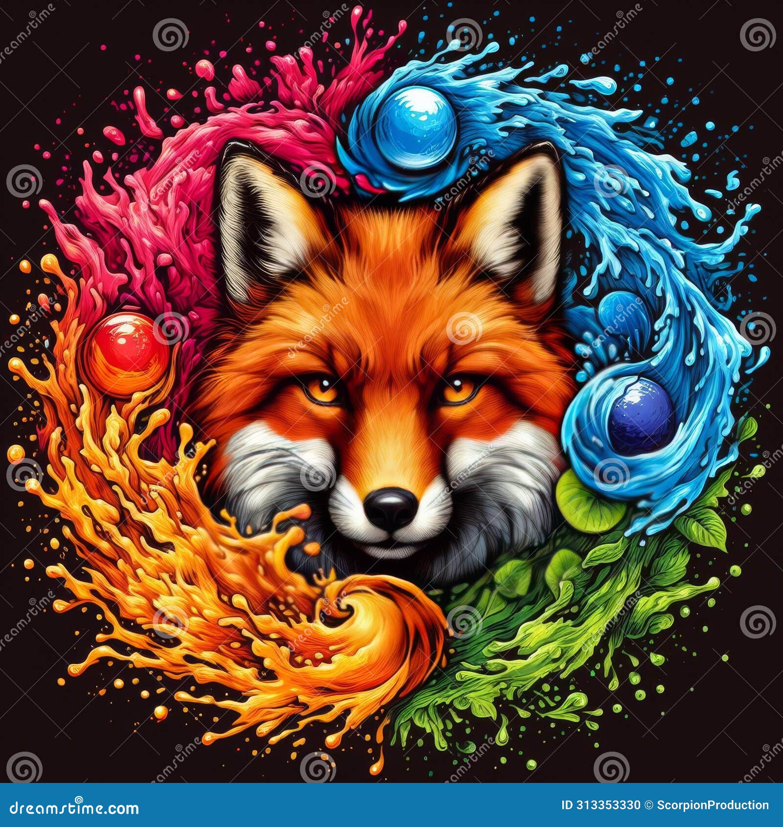 Elemental Fox in Vivid Colors Stock Photo - Image of design, nature ...