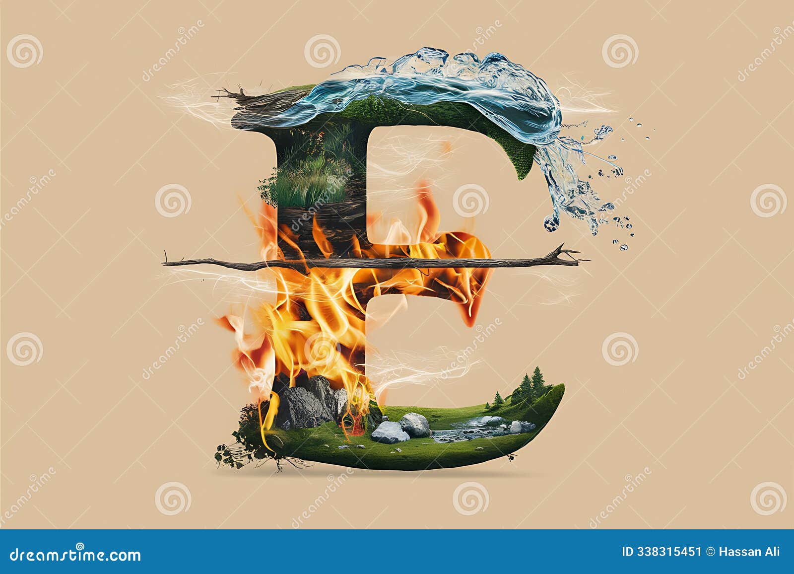 Elemental Letter E: Inspired by Water, Greenery, and Flame" Stock ...
