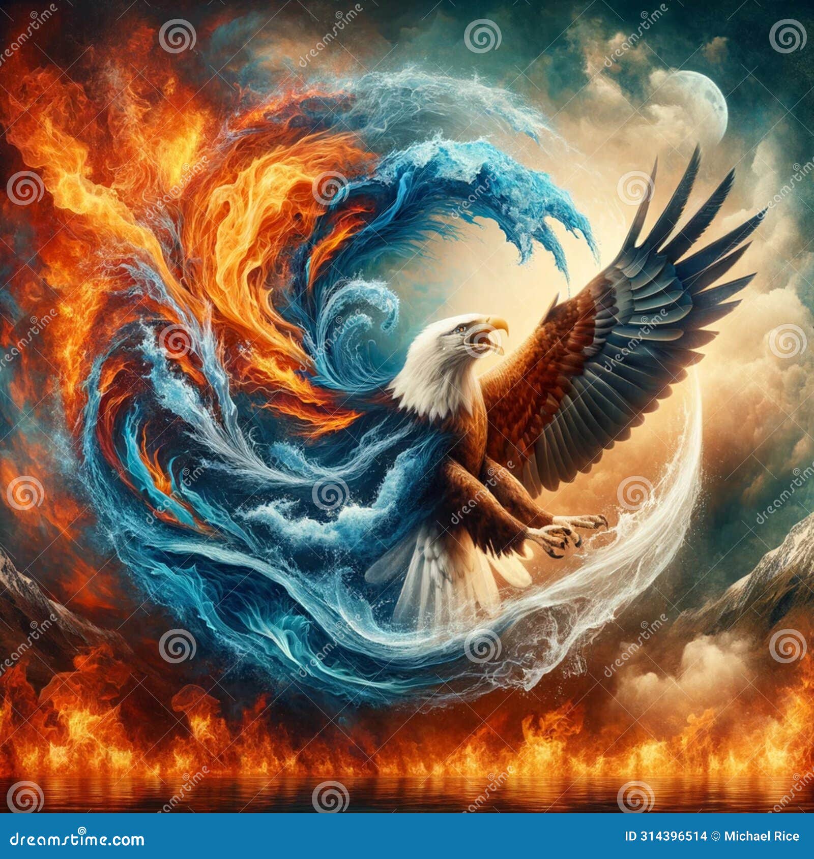 Elemental Majesty: Fire and Water Eagle in Dynamic Harmony Stock Illustration - Illustration of ...