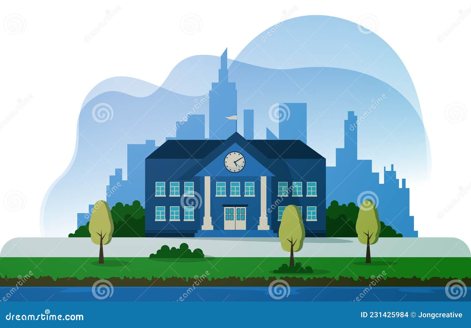 Elementary High School Building Study Education Vector Illustration ...