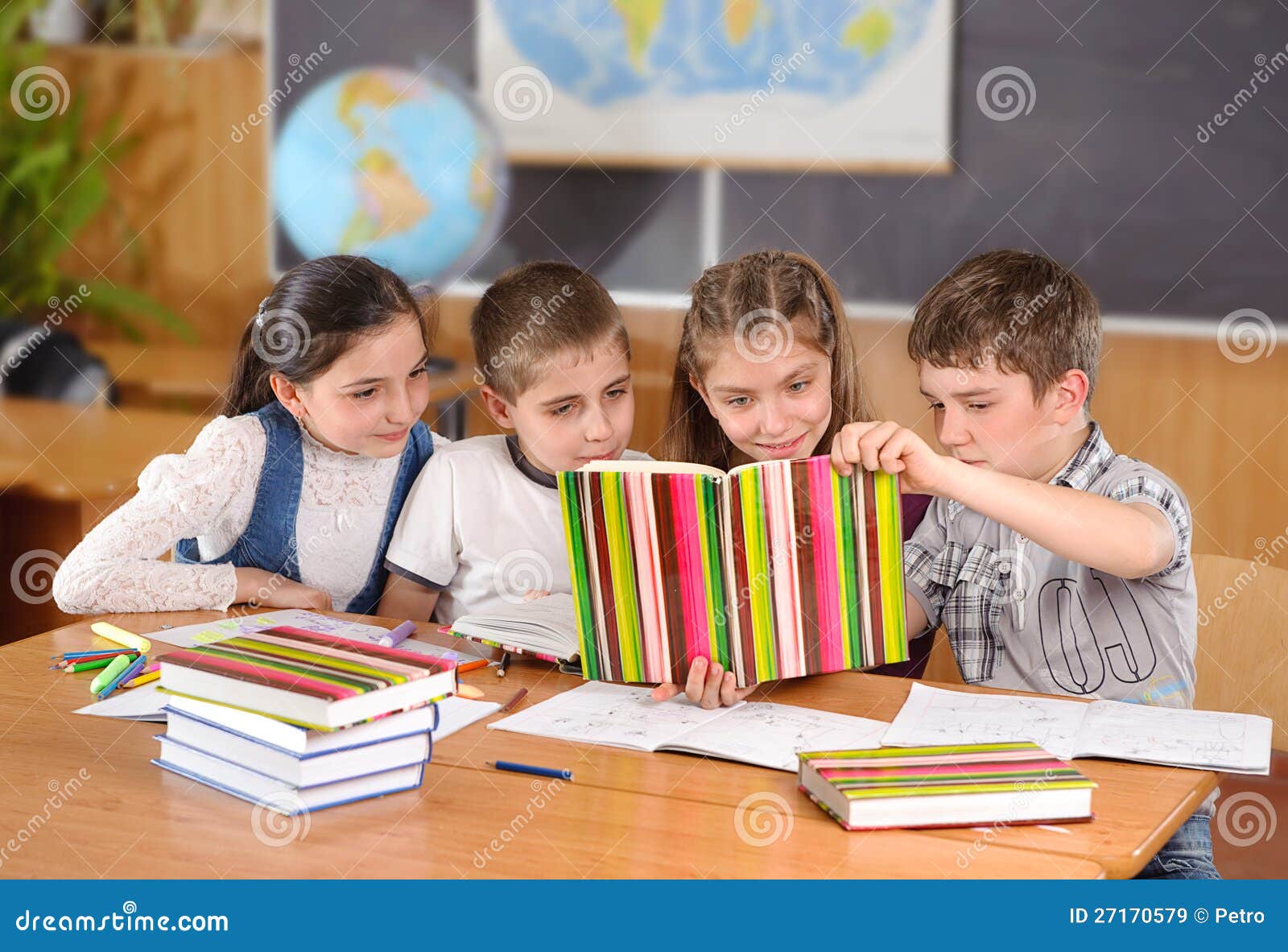 Elementary Pupils in Classroom Stock Image - Image of lesson, girl ...