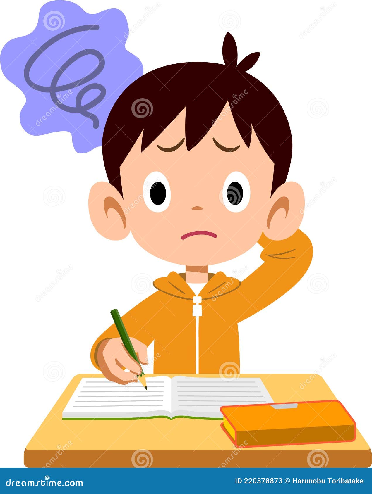 Elementary School Boy Worried during Class Stock Vector - Illustration ...